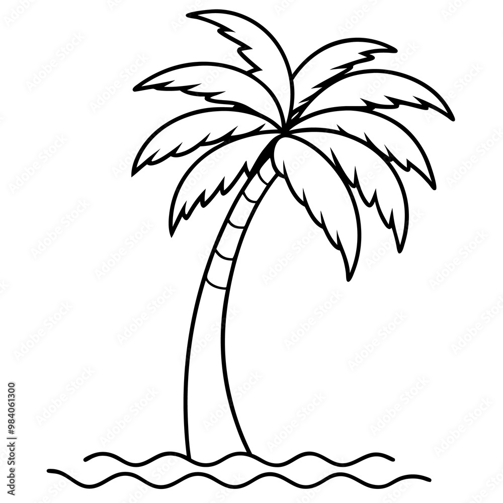tropical beach tree outline coloring book page line art drawing Stock ...