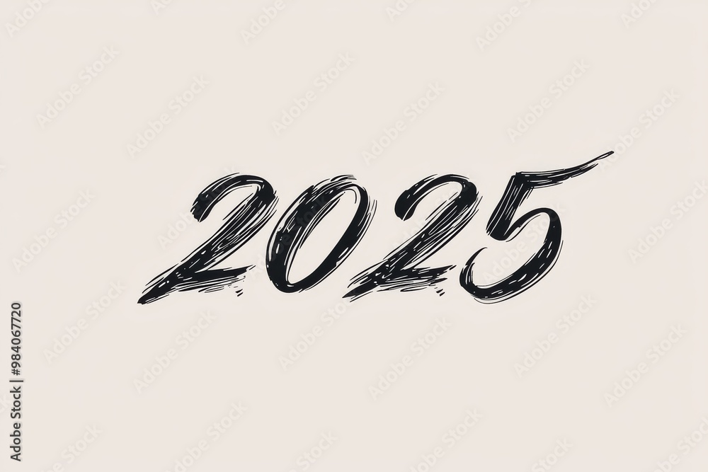 Minimalist Design Featuring 2025 in Handwritten Font on a Clean White ...