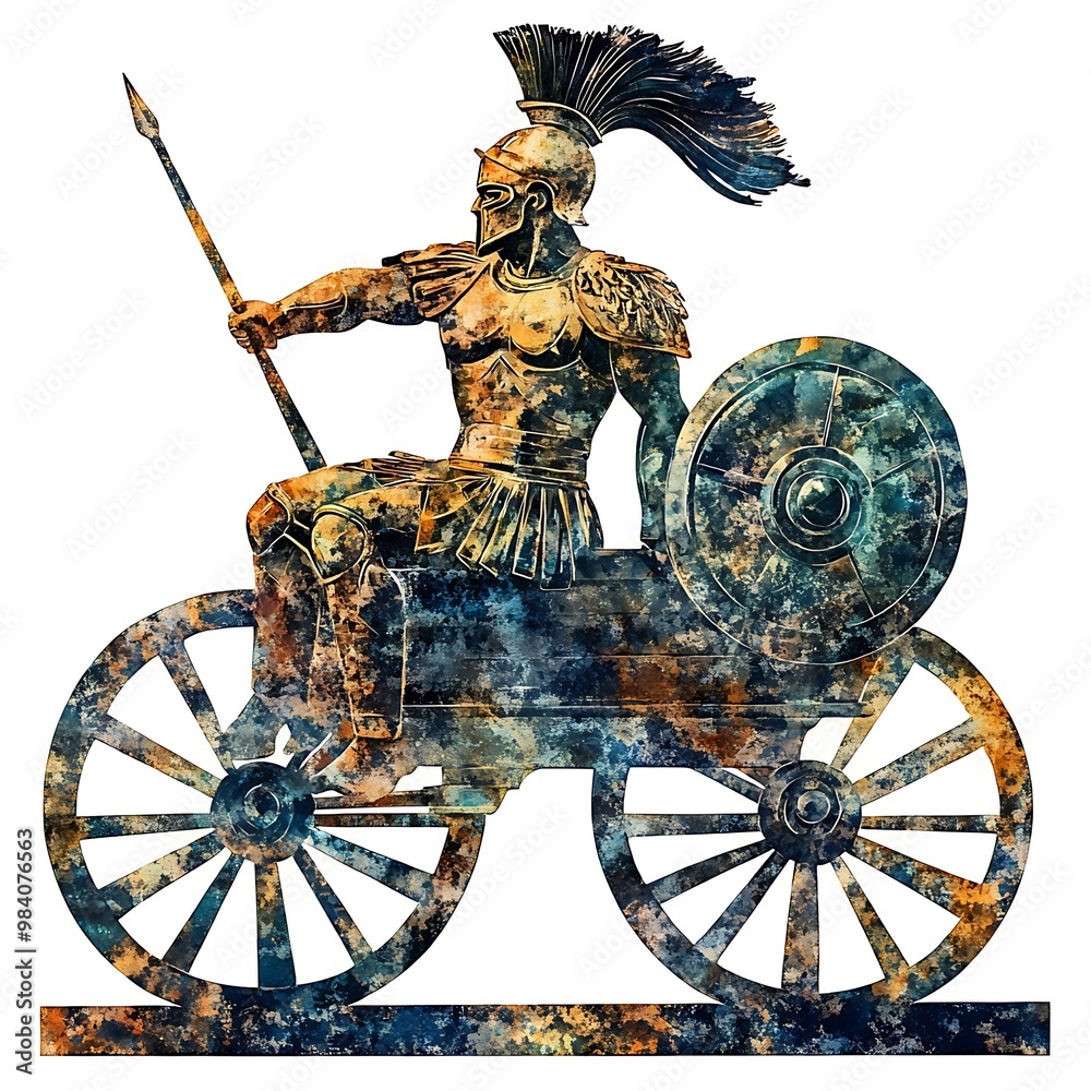 Ancient Greek Warrior in a Rusty Wagon. Stock Illustration | Adobe Stock