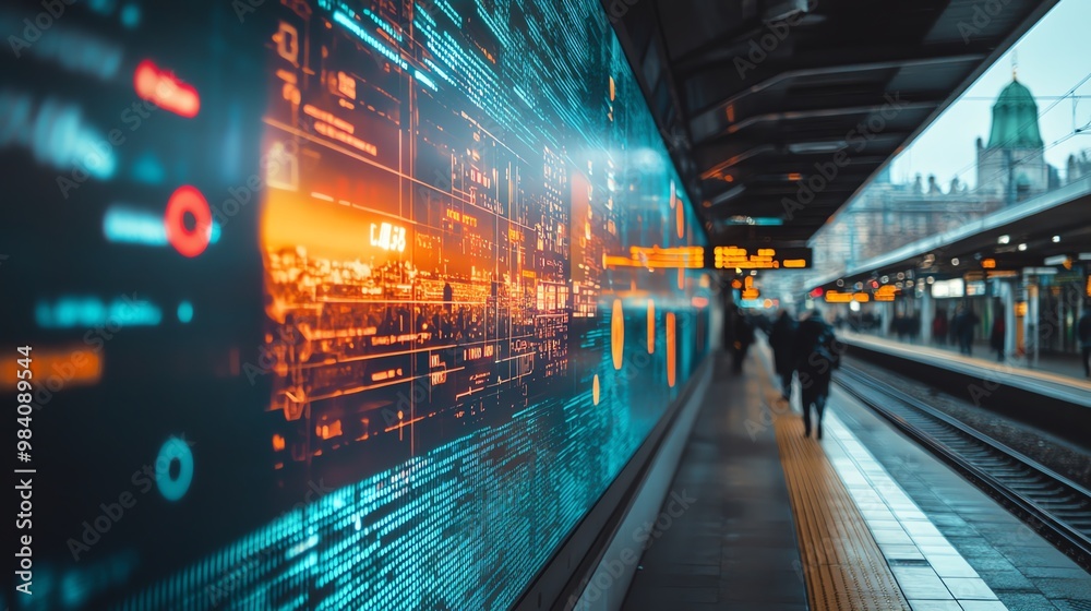 Large digital screen at a train station advertising a media company s ...