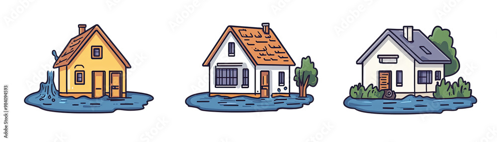 Of House Catastrophe Color Icons Showing Before, During, and After a ...