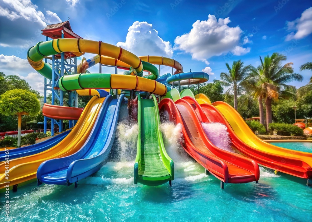 Splashing fun awaits at the waterpark, where vibrant slides unfold like ...