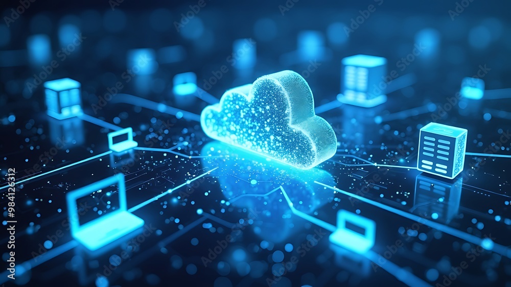 A cloud computing technology concept illustrates the delivery of ...