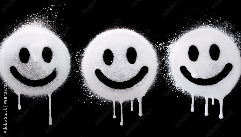 3 Graffiti-style smiley faces with spray paint effect, Smiley Face, ai ...