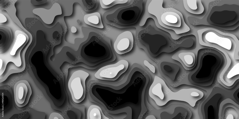 3D Stylized Gray Topographic Contour Scheme and Terrain. Geographic ...
