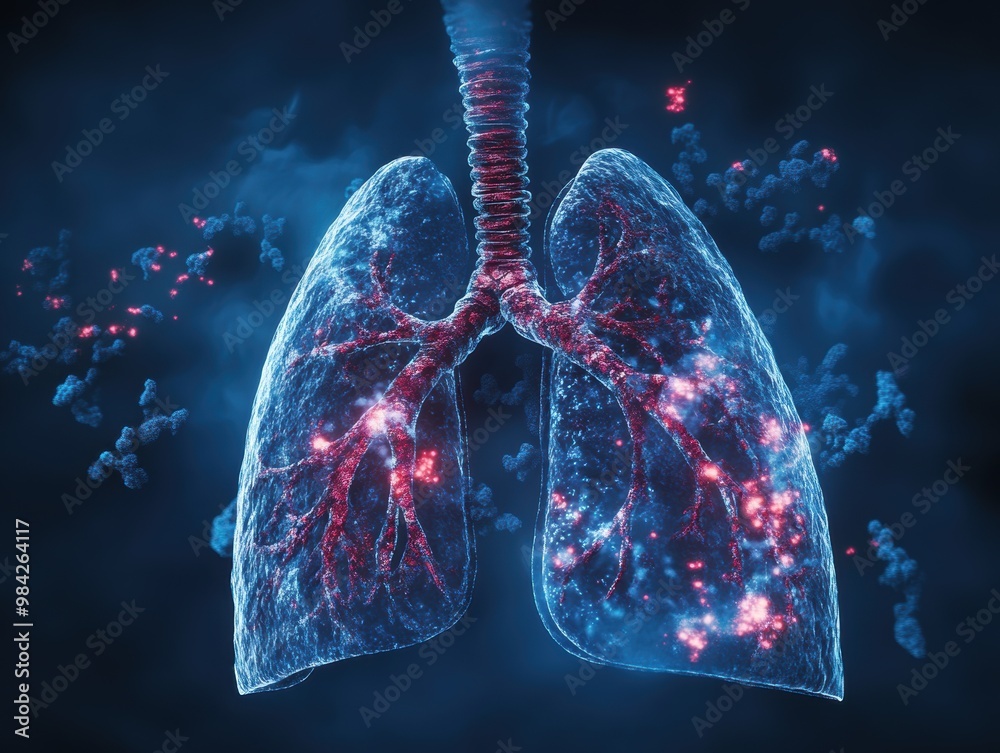 Ilustración de Stock A detailed depiction of scarred lung tissue ...
