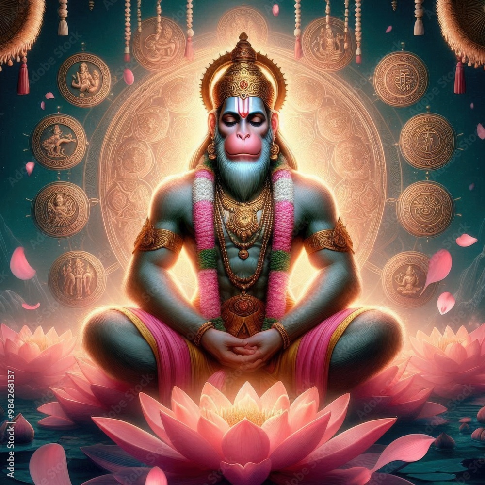 Ilustración de Stock Hanuman Ji Meditation, Hindu Lord Hanuman Ji ...