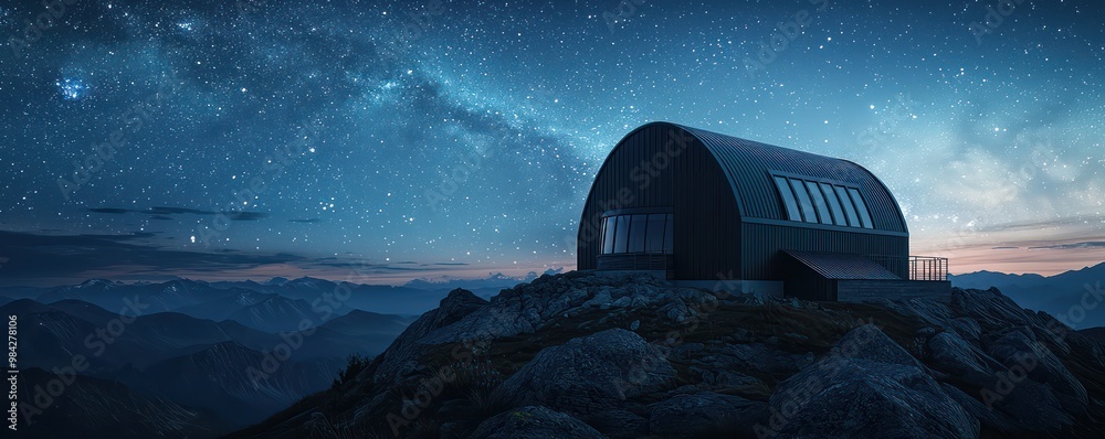 A high-altitude observatory with dark James Hardie siding, nestled atop ...