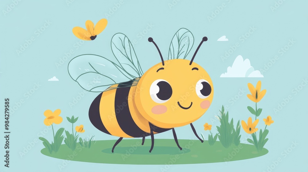 Cartoon bee illustrated in a line art style Stock Illustration | Adobe ...