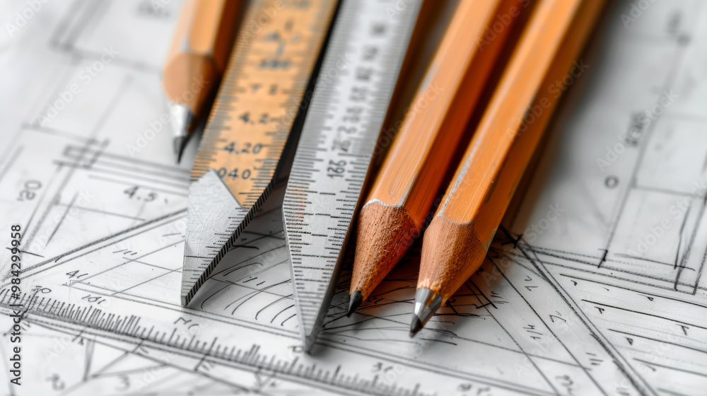 Triangular scales for drawing precise measurements and angles Stock ...