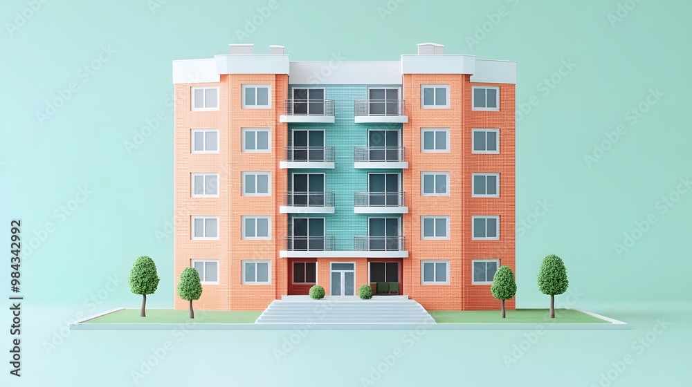 Stock-Illustration „An isometric 3D building in clay render style with ...