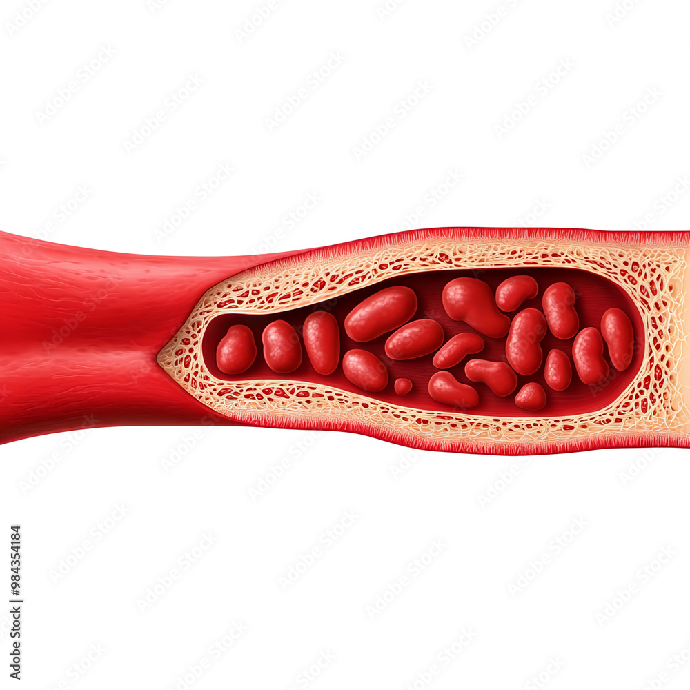 Cross-section of a blood vessel showing red blood cells. Stock Photo ...