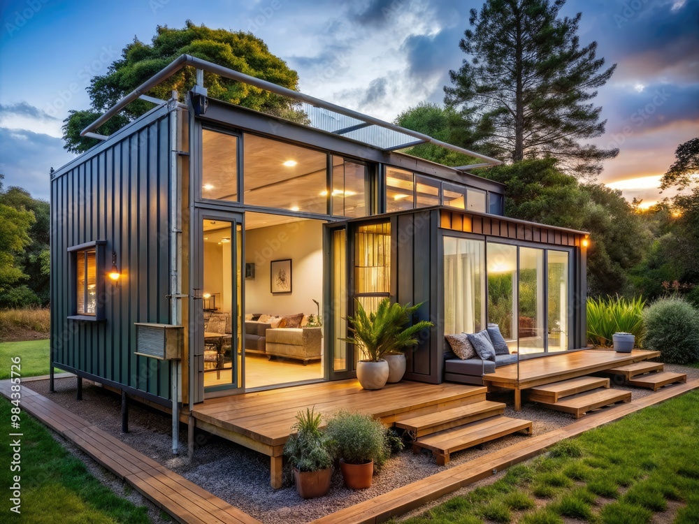 A modern, eco-friendly home is built from a repurposed shipping ...