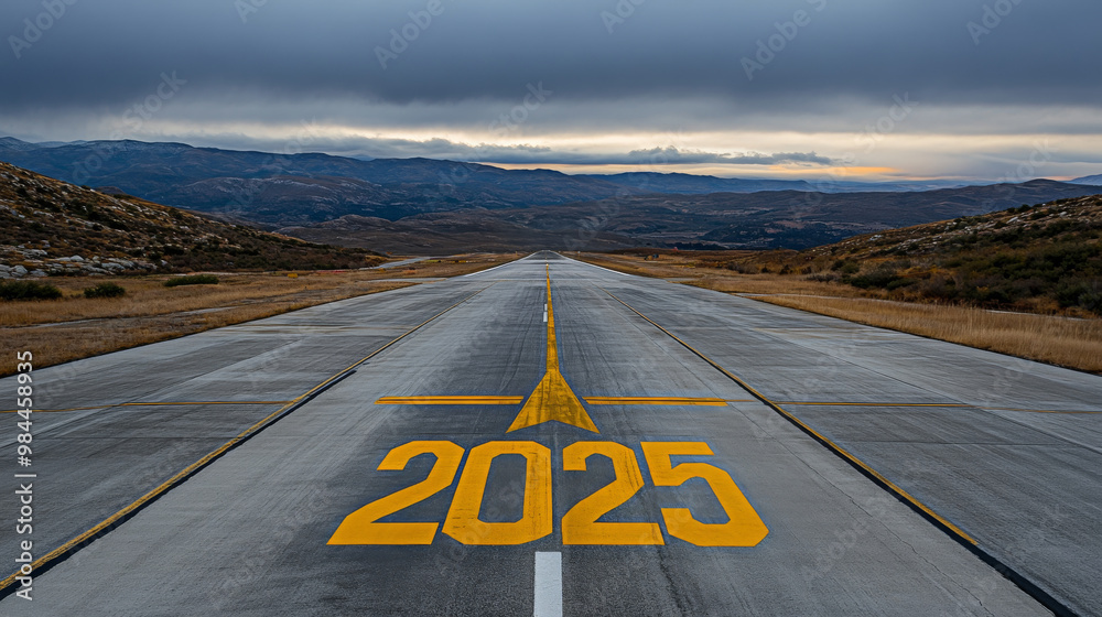 Photo Stock Runway to 2025: A deserted runway stretches towards the ...