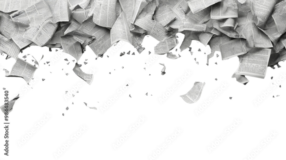 Torn pieces of newspaper fall from top to bottom, mockup, png ...