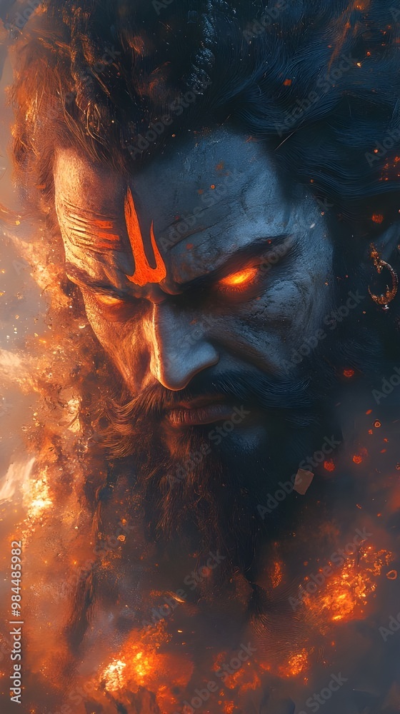 Lord Shiva Mahadev Angry and Fierce Look | Cosmic Fiery Background Epic ...