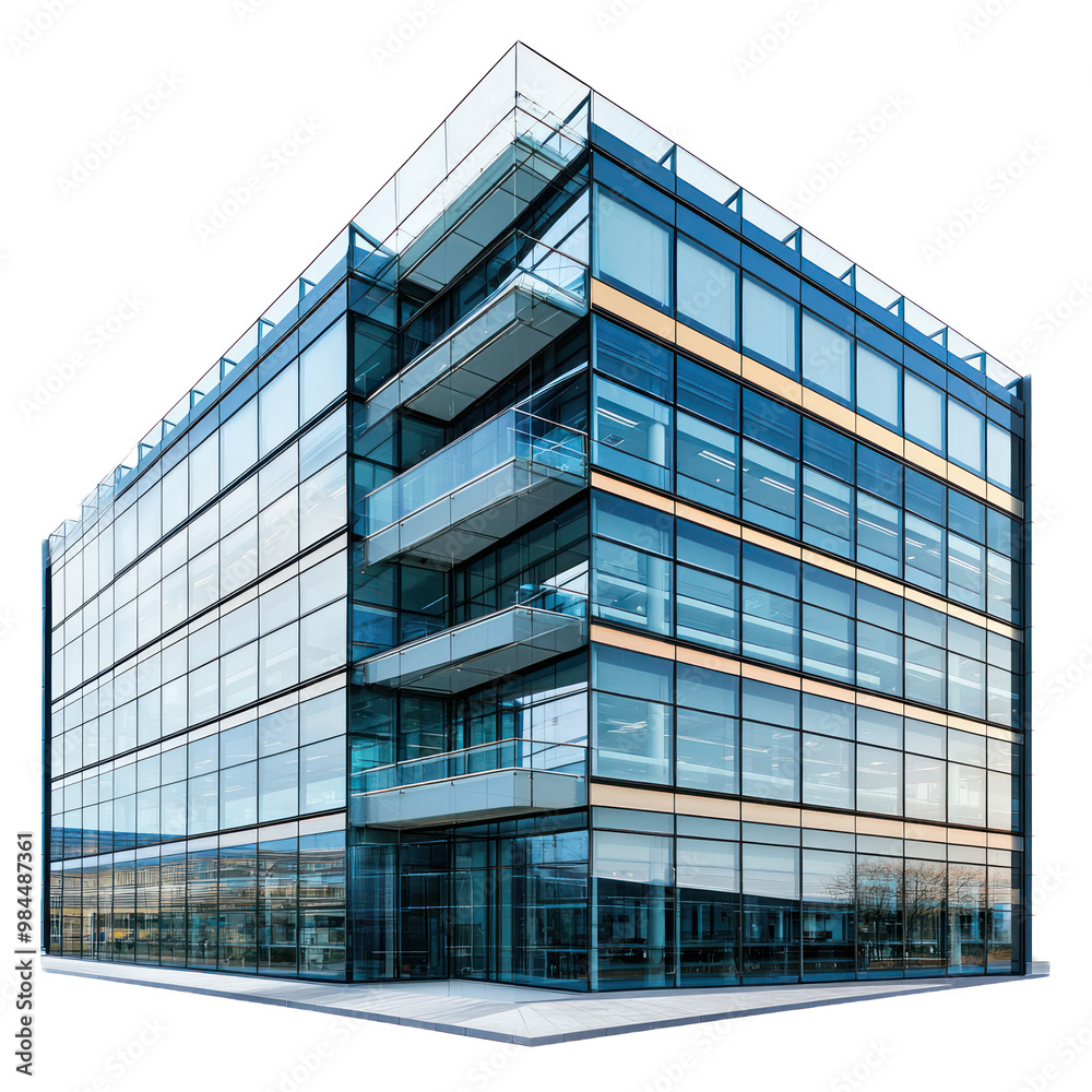 Modern office building with glass facade, isolated on a transparency ...