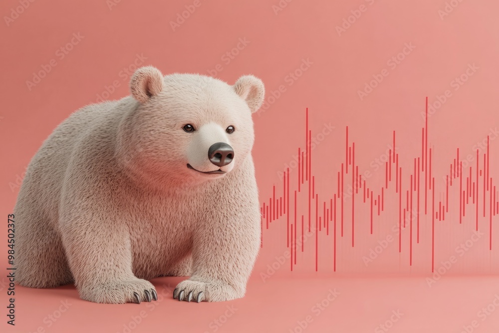 Cute polar bear against a pink background with audio waveform, perfect ...