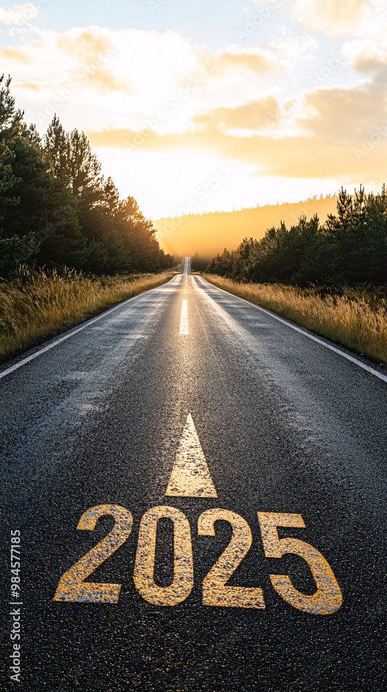 Road to 2025 with an empty road with written 2025 and arrow pointing ...