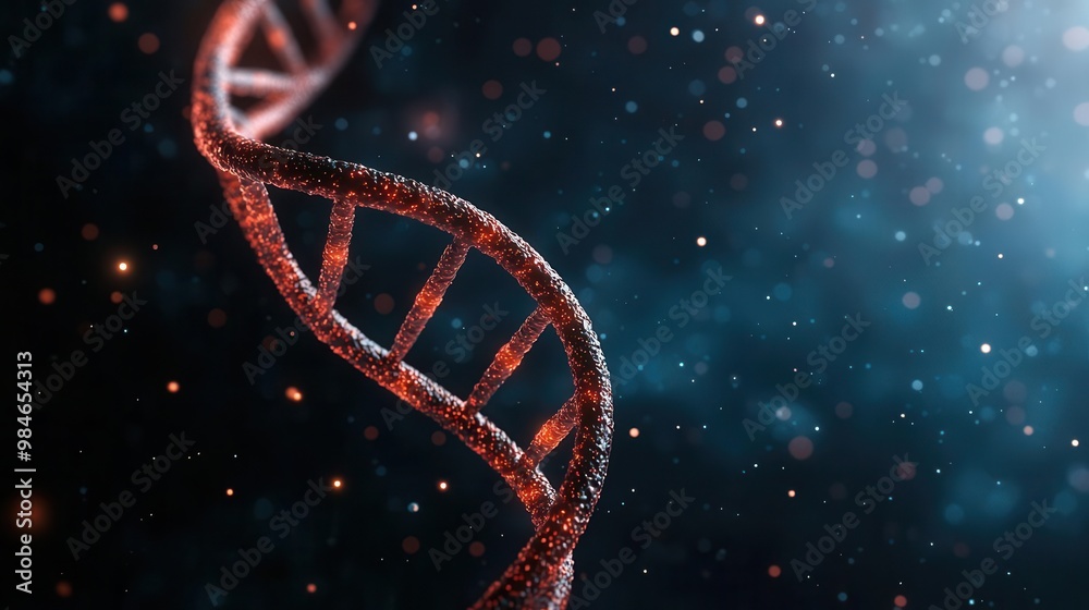 Colorful DNA helix floating in space, representing human evolution ...