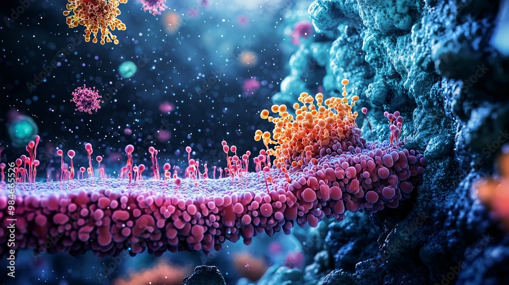 Artistic rendering of a cell membrane with phospholipid bilayer and ...