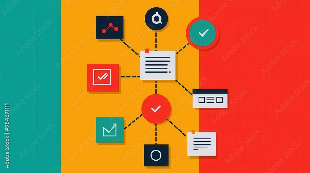 Seamless flowchart with diverse business icons forming a loop ...