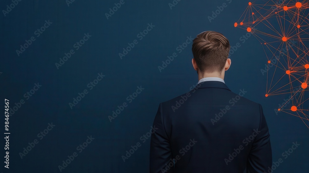 Business leader standing on a digital platform with interconnected ...