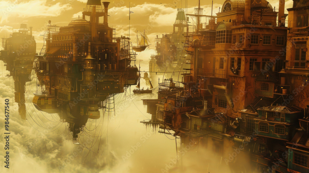 A city floating above the ground on waves of heat, with buildings ...