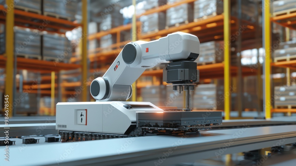 Logistics and automation technology, showcasing robots and conveyor ...