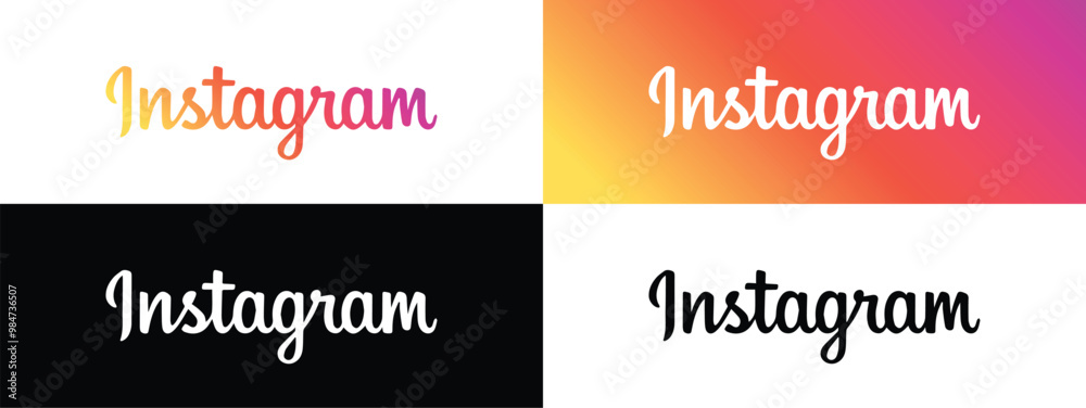 Instagram Text Logo - Vector Set Collection - Black Silhouette and ...