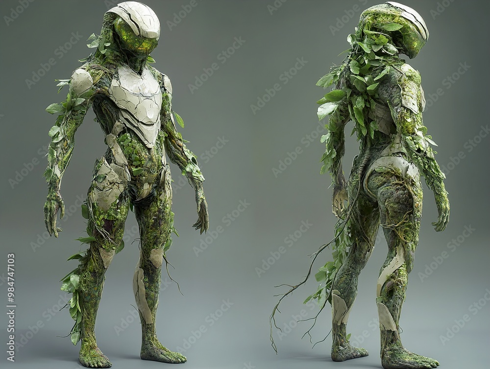 Biomechanical Humanoid with Vines and Leaves: Futuristic Concept Art ...