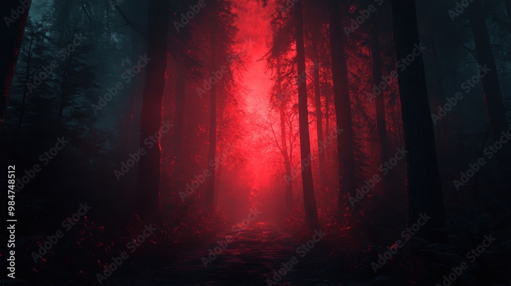 Cinematic horror movie poster mockup featuring a misty forest with an ...