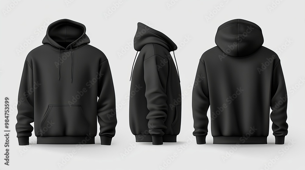 Blank black hoodie template front and back views Vector illustration of ...