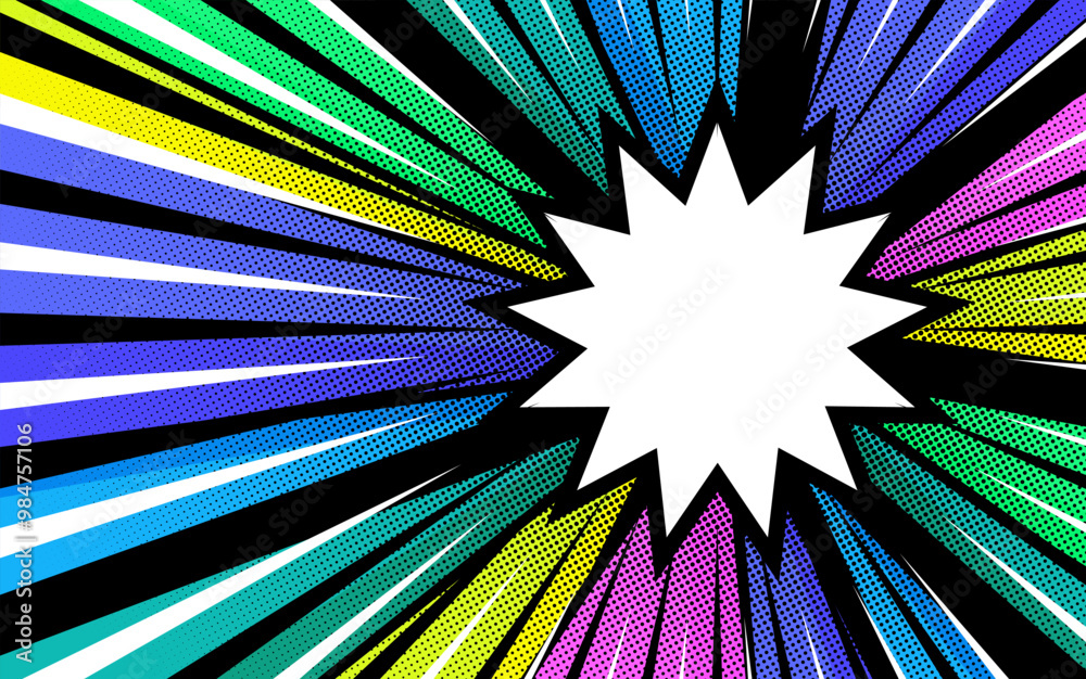 Retro Comic Explosion Background with Radial Color Beams Stock Vector ...