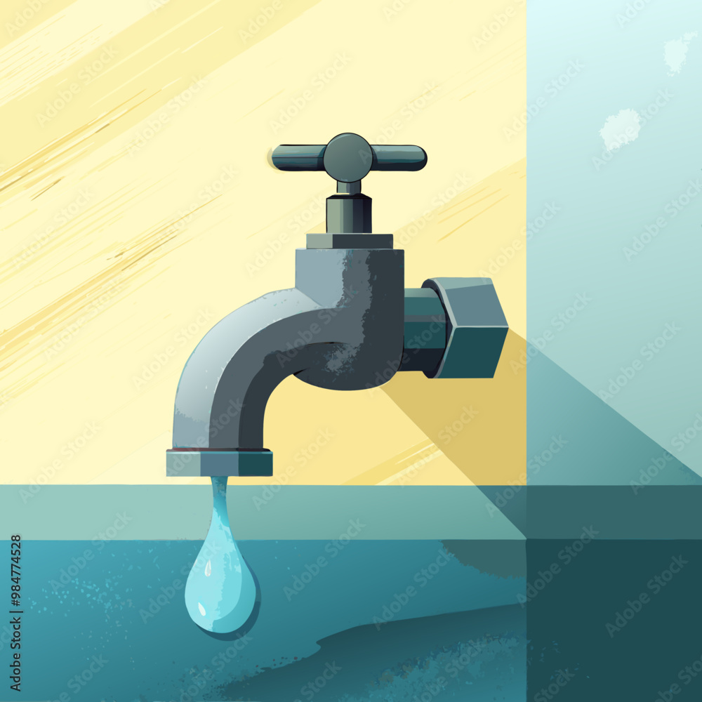 Water Tap Dripping with Shadows in Retro Style Stock Vector | Adobe Stock