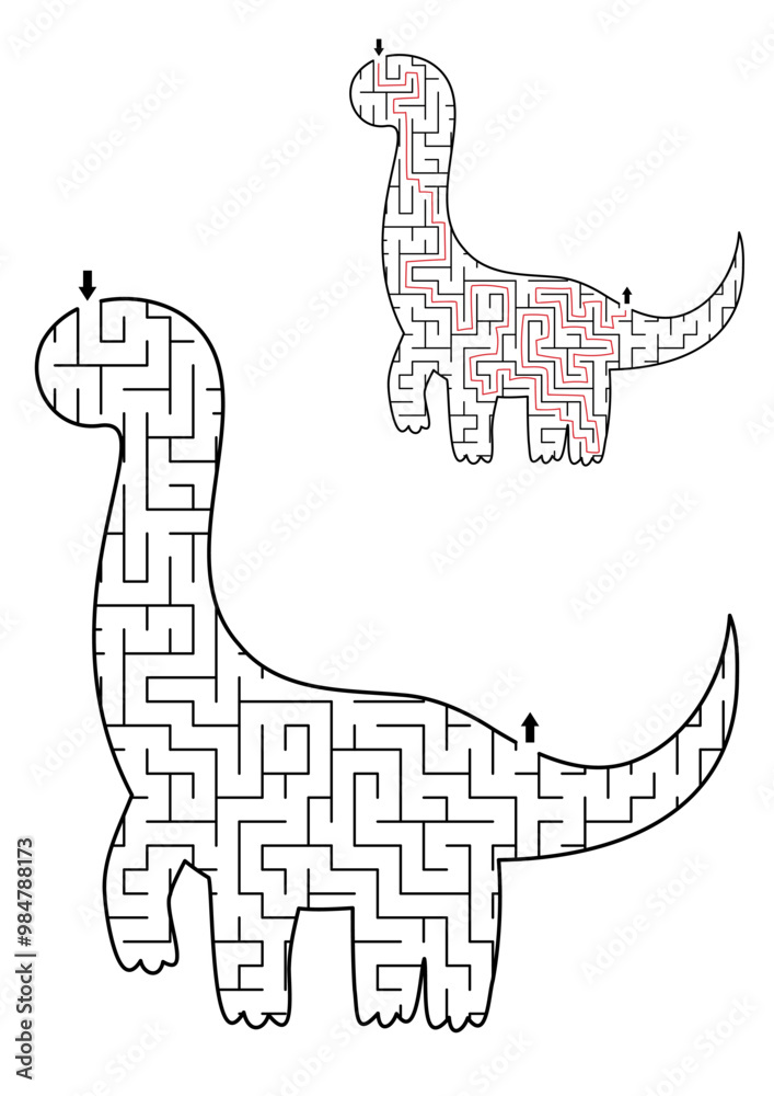 Dinosaur geometrical maze with for kids. Preschool printable activity ...