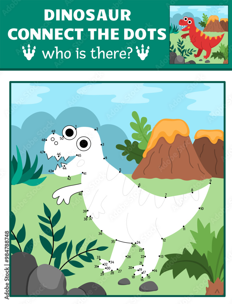 Vector dot-to-dot and color activity with tyrannosaur, colored ...