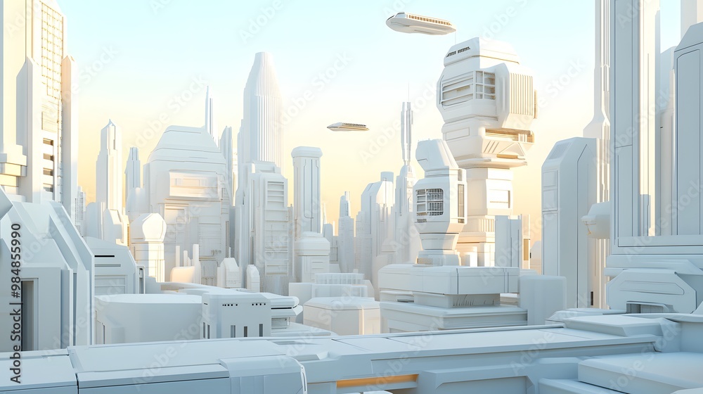 A futuristic cityscape with varying vertex counts, showing different ...