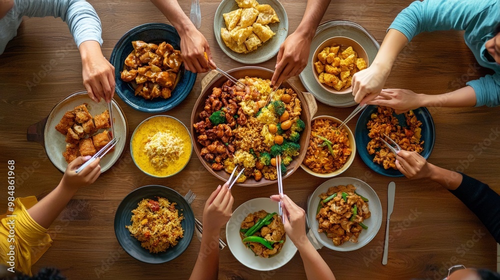 A family dinner with members from different cultural backgrounds ...