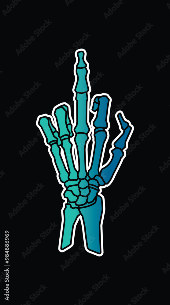 Skeleton of a hand with the middle finger raised. Original vector ...