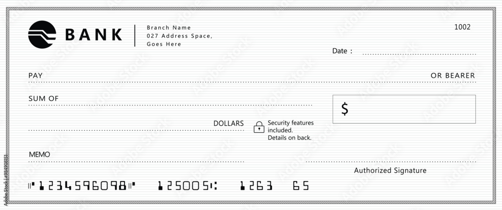 Empty money cheque. Bank check. check book template with pattern and ...