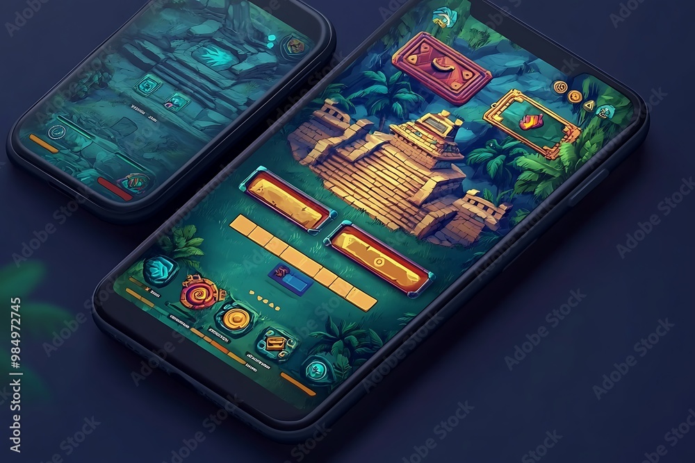 Jungle Adventure Mobile Game UI Design, Smartphone App Interface Stock ...