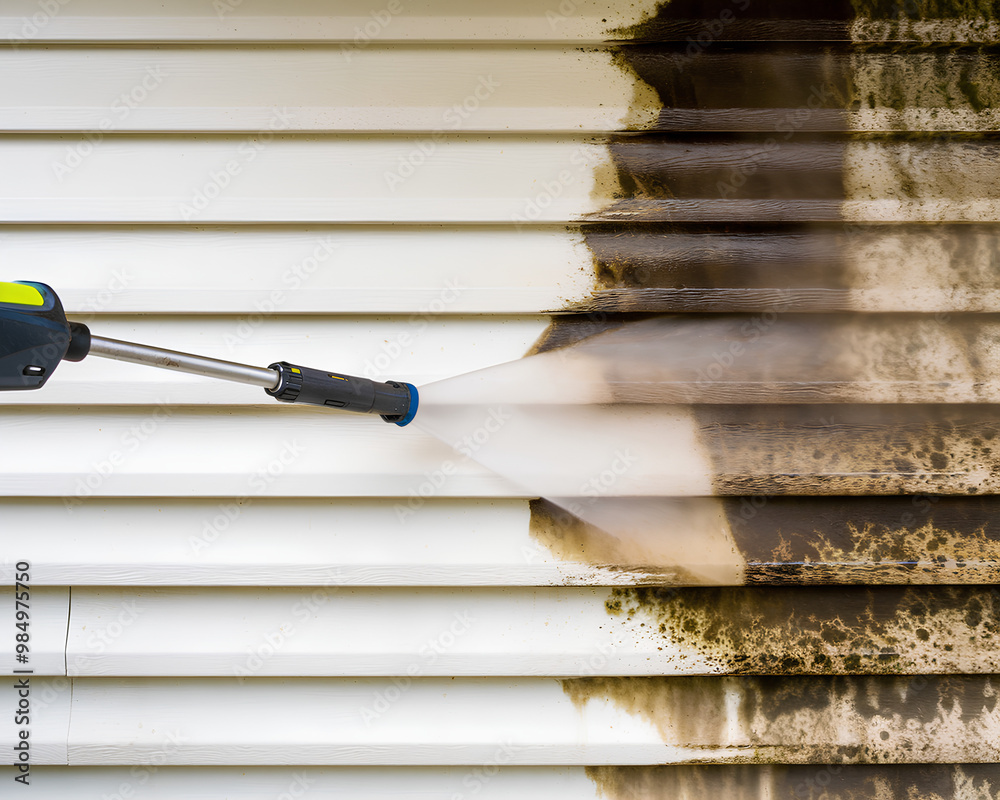 Residential Power washing service, before and after Stock Photo | Adobe ...