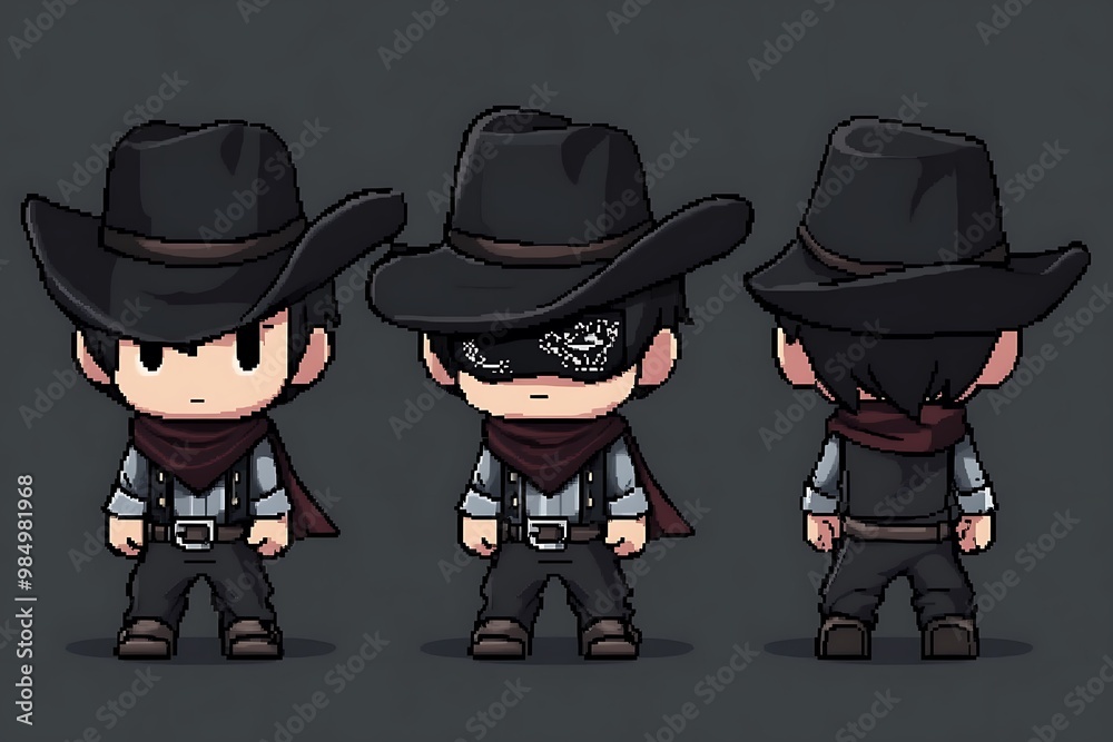 Ilustración de Stock Cartoon Cowboy Character Sprite Sheet, Front, Side ...