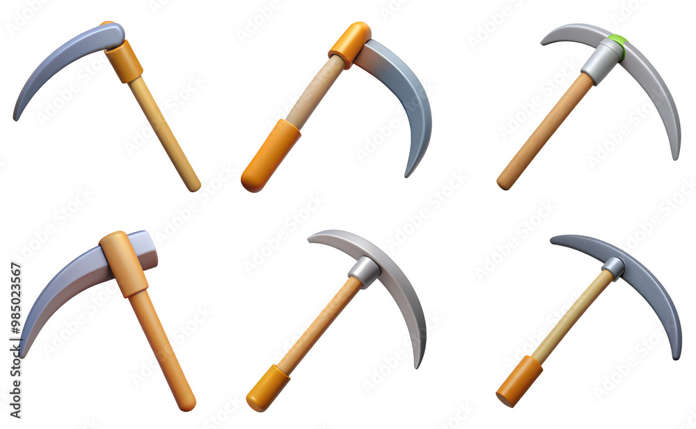 PNG Scythe 3d collection, in cartoon style minimal on transparent ...