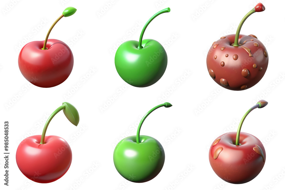 PNG cherry 3d collection, in cartoon style minimal on transparent ...