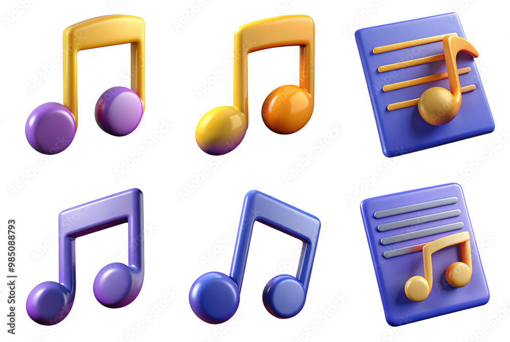 PNG music note 3d collection, in cartoon style minimal on transparent ...