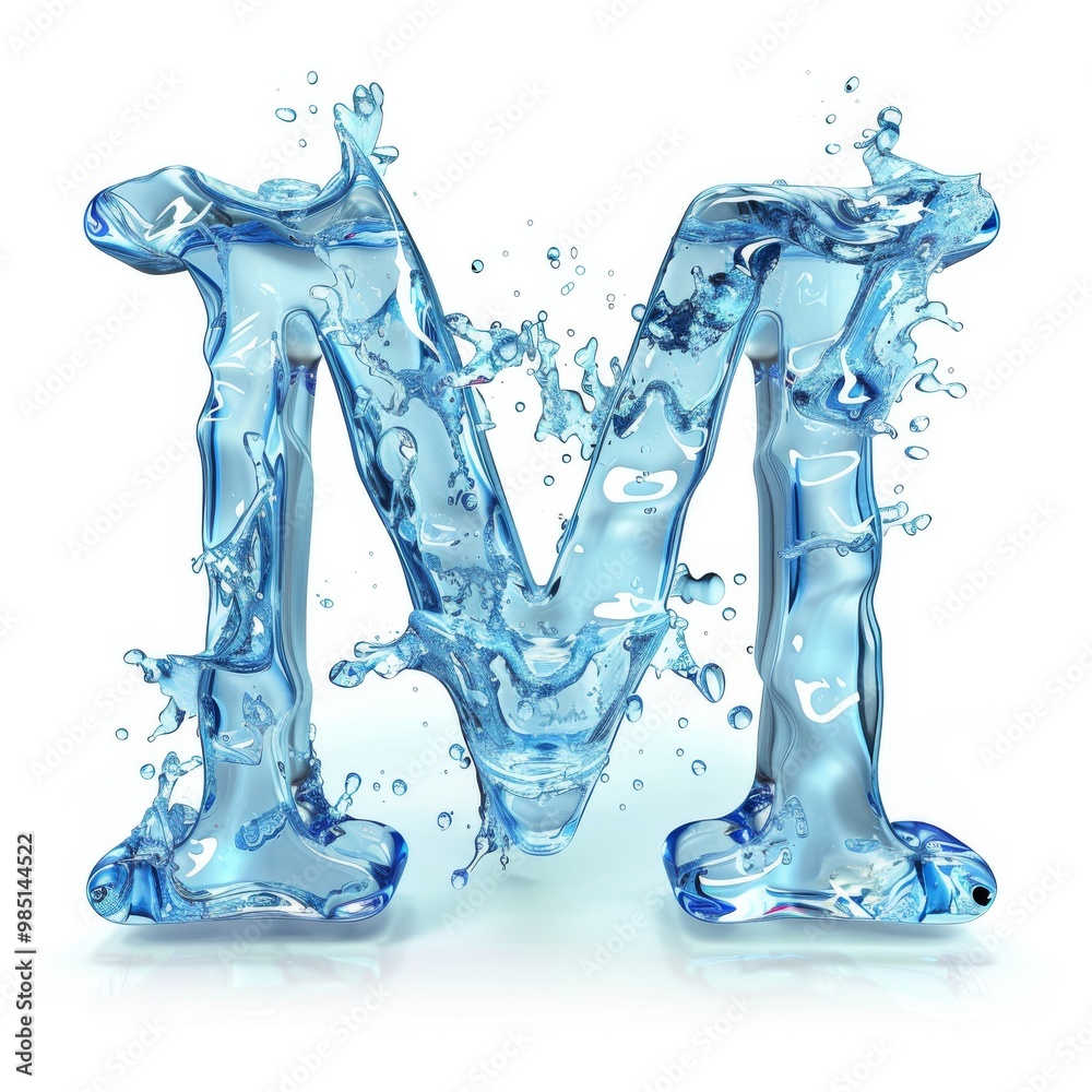 Water alphabet, realistic letters water, water font letter M Stock ...
