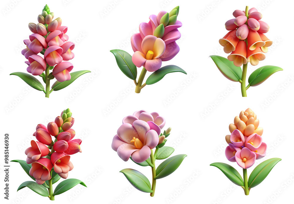 PNG snapdragon flower 3d collection, in cartoon style minimal on ...