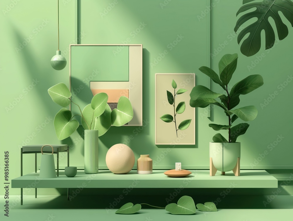 Green color palette collage with simple arrangement of textures and ...